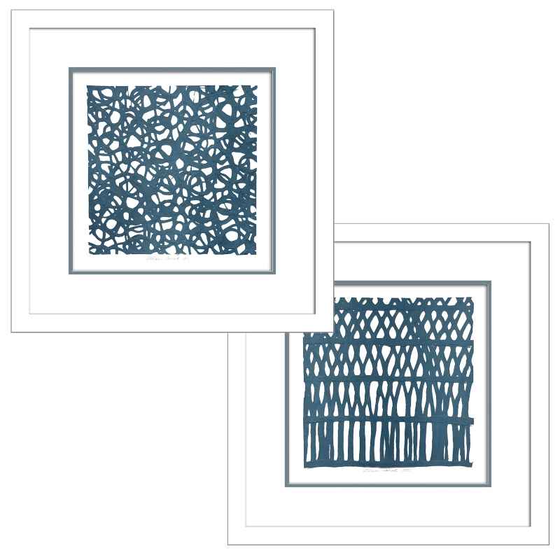 Framed Abstract Paper Wall Art - Blue Coral Set of 2