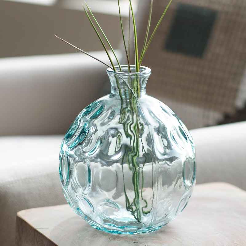 Dune Round Recycled Dimpled Glass Vase, 7.5"H - Clear