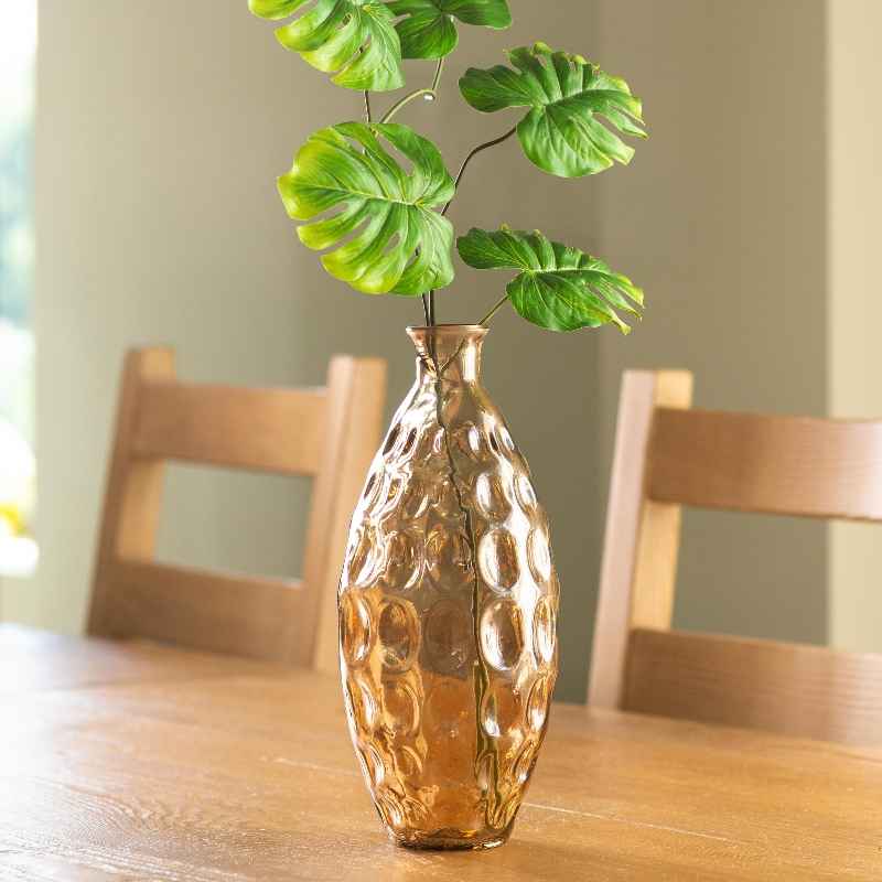 Dune Tall Recycled Dimpled Glass Vase, 12"H - Amber