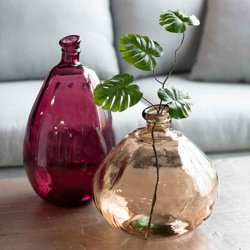 Burgundy and Champagne Recycled Glass Balloon Vases, Set of 2