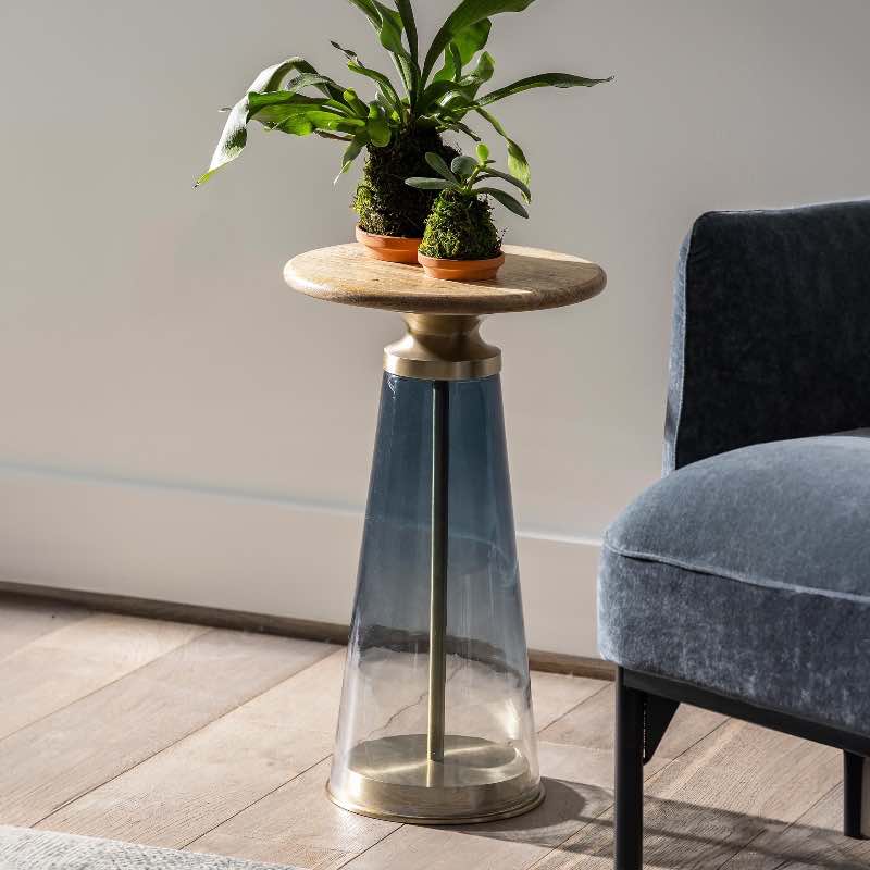 Handcrafted Glass Drink Table - Blue