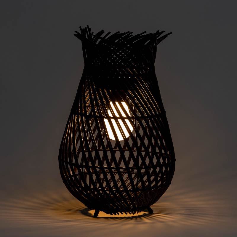 All-Weather Wicker Solar Table Lantern - Black