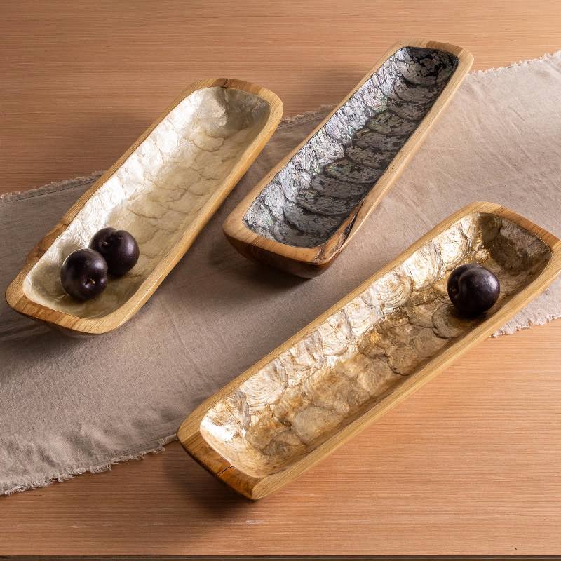 Capiz Shell Long Oval Decorative Bowl - White